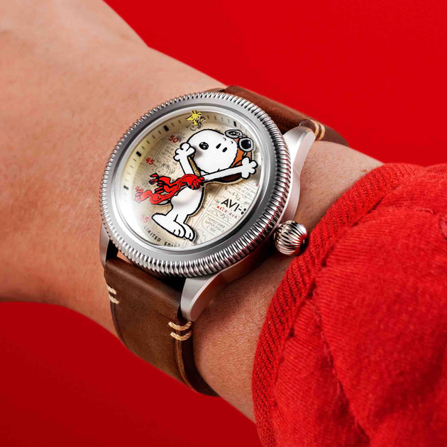 AVI-8 Flyboy Airmaster 40 Meca-Quartz Peanuts Snoopy Flying Ace Camel Brown Limited Edition ...