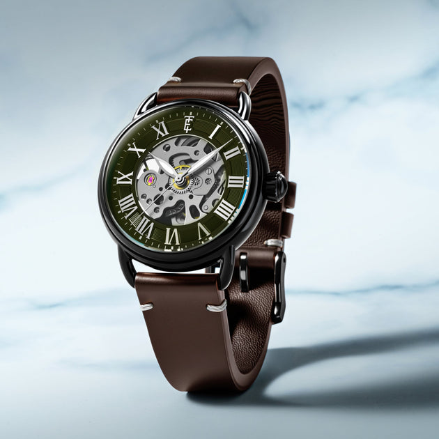 Thomas Earnshaw Heritage Investigator 40 Skeleton Automatic Olive Gree ...