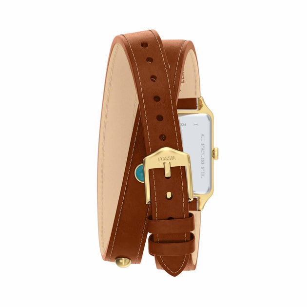 Fossil Raquel Double Wrap Brown Gold Turquoise | Watches.com