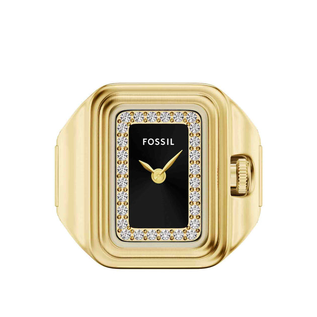 Fossil Raquel Watch Ring Two-Hand Black Gold SS | Watches.com