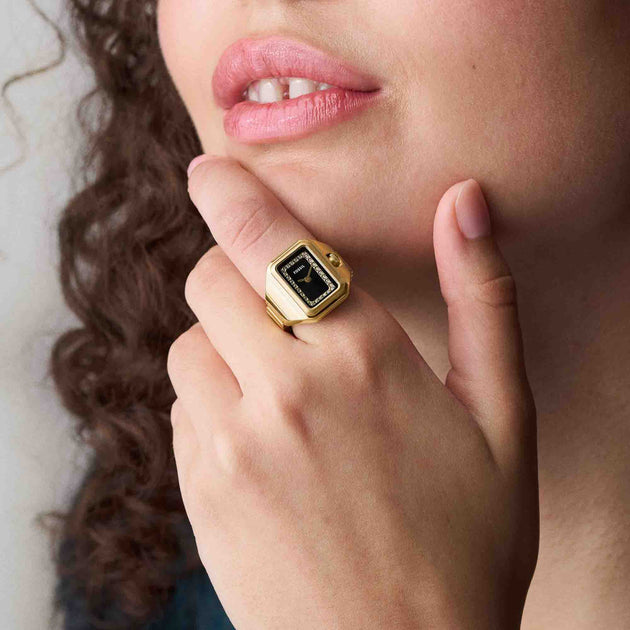 Fossil Raquel Watch Ring Two-Hand Black Gold SS | Watches.com