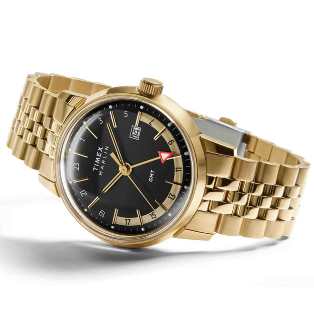 Timex Marlin Quartz GMT 40mm Black Gold SS | Watches.com