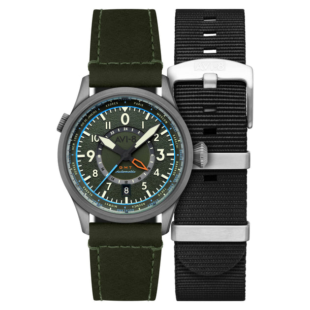 AVI-8 Flyboy Wingman Worldtimer GMT Automatic Jungle Green – Watches.com