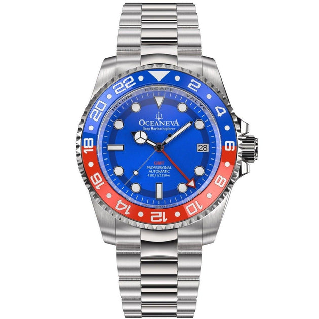 Oceaneva Deep Marine Explorer GMT Automatic 1250M Pro Diver Blue Red ...