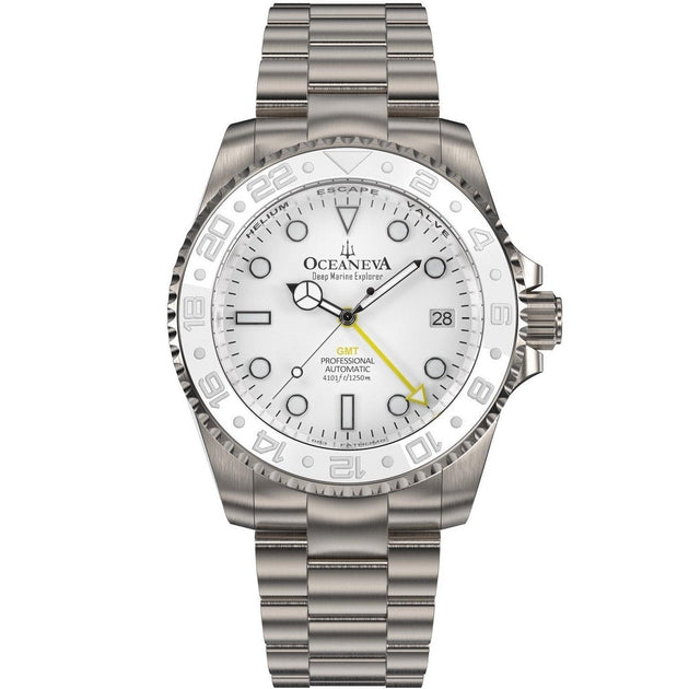 Oceaneva Titanium Deep Marine Explorer GMT 1250M All White – Watches.com