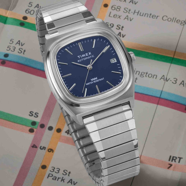 Timex 1983 E Line Automatic 34mm Blue SS | Watches.com
