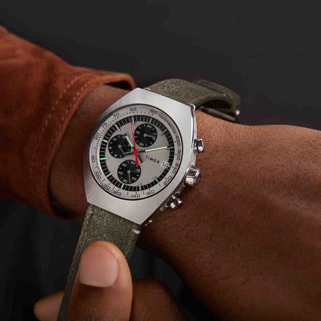 Timex Legacy Tonneau Chronograph 42mm Silver Brown | Watches.com