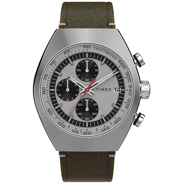 Timex Legacy Tonneau Chronograph 42mm Silver Brown | Watches.com