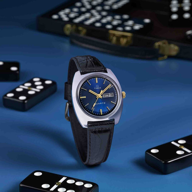 Timex Q 1978 Day Date 37.5mm Blue | Watches.com